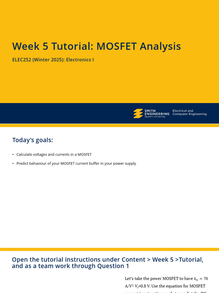 ELEC252 W25 Week5 Tutorial | PDF | Mosfet | Amplifier