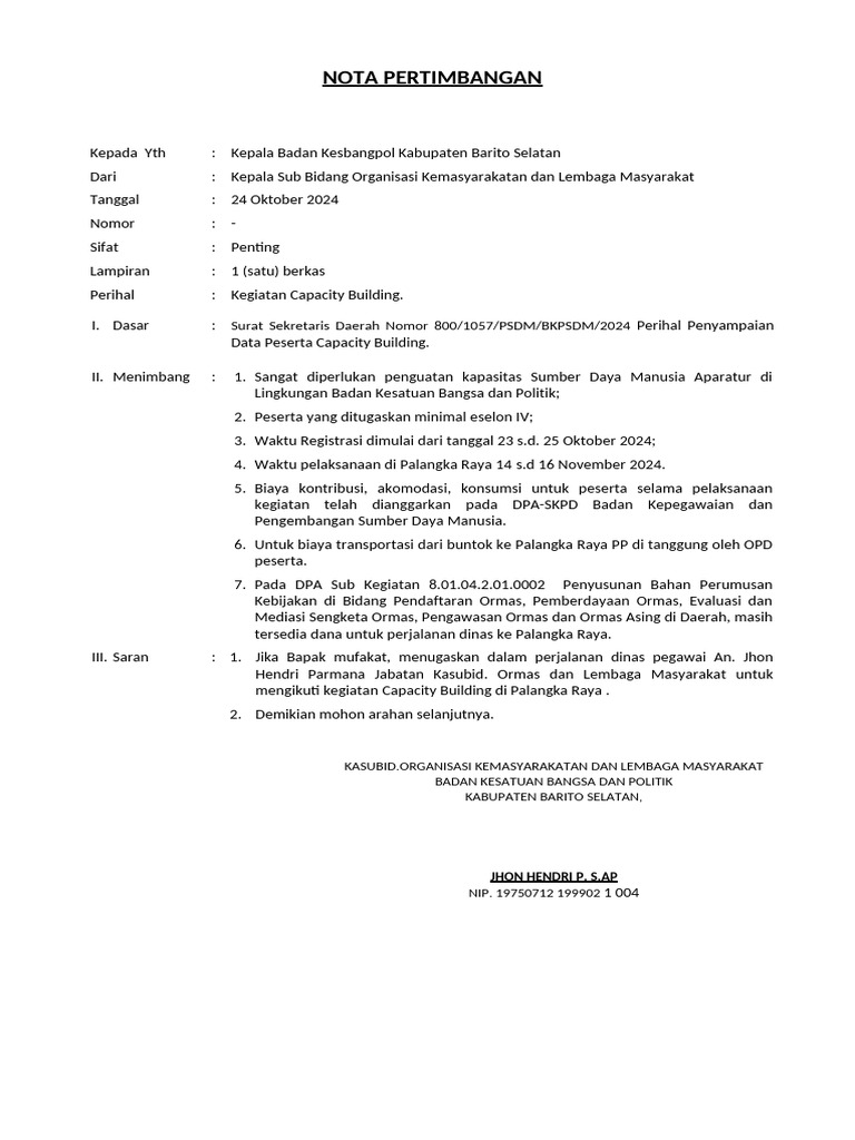 Nota Pertimbangan Capacity Building 2024 | PDF