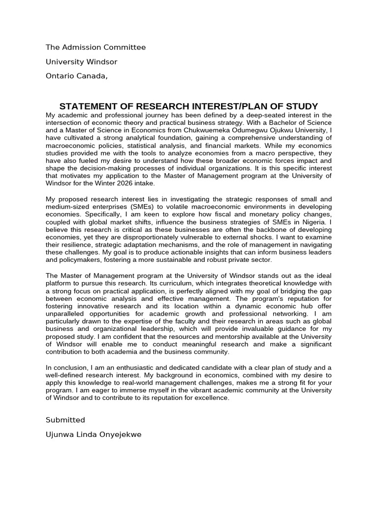 statement of intent and study plan | PDF | Economics | Strategic Management