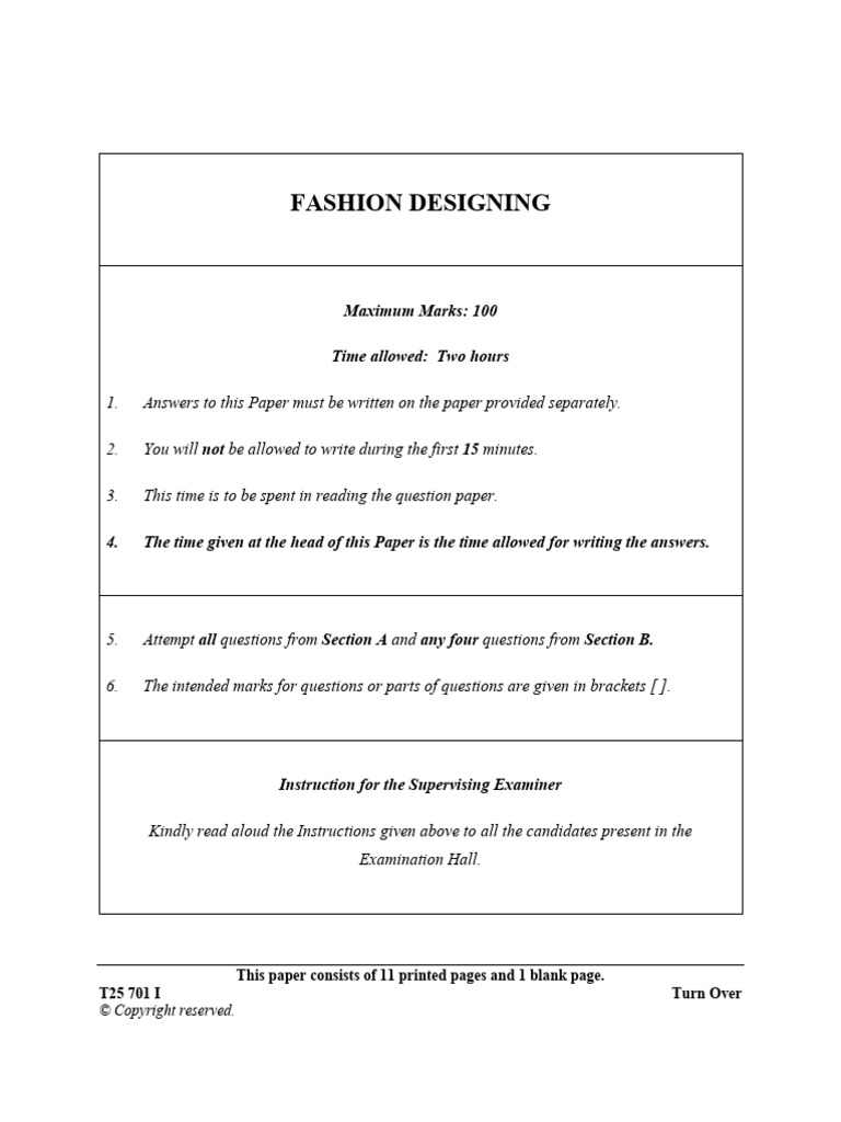 Fashion Designing Exam Paper Guide | PDF | Seam (Sewing) | Sewing