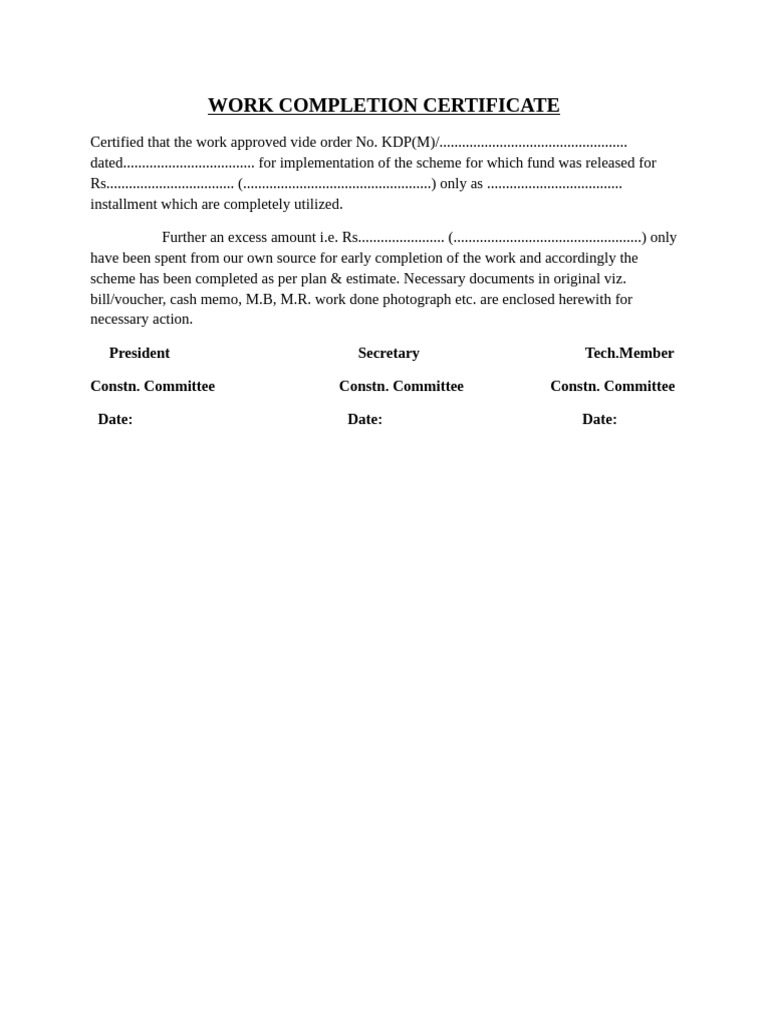 Work Completion Certificate Details | PDF