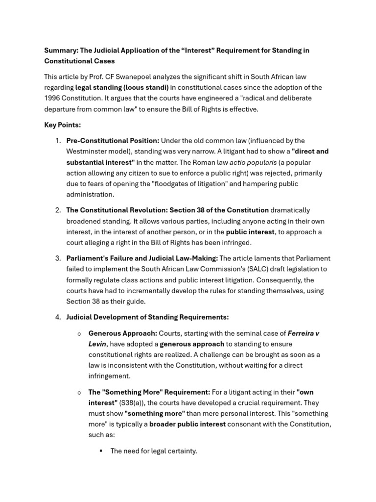 South Africa's Evolving Legal Standing | PDF | Standing (Law ...