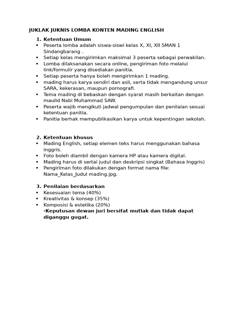 Lomba Mading English SMAN 1 Sindangbarang | PDF