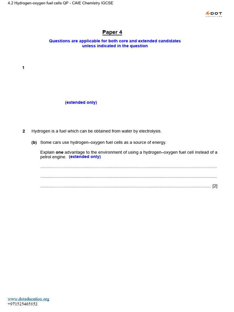 4.2 Hydrogen-Oxygen Fuel Cells QP | PDF
