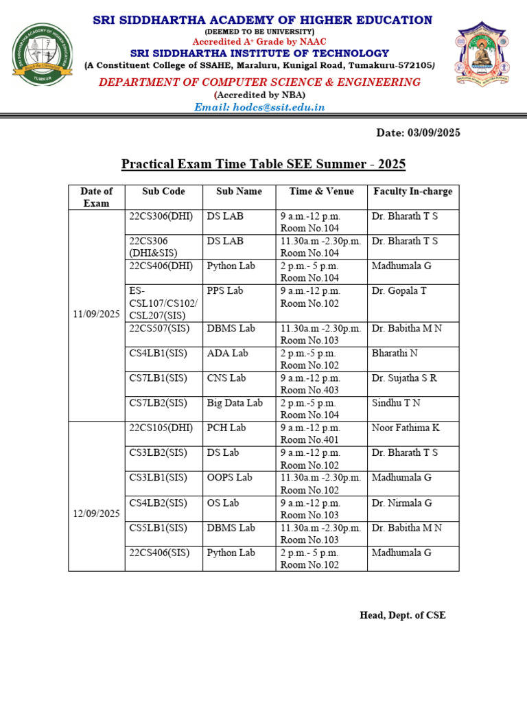 CSE Practical Exam Timetable 2025 | PDF