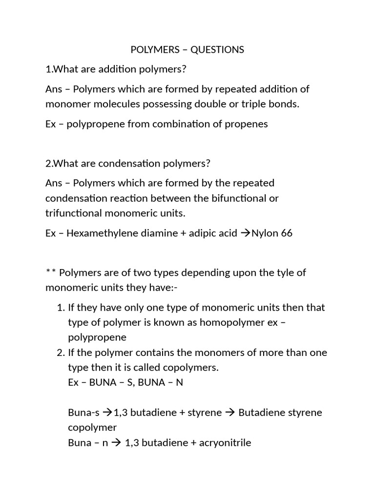 Types of Polymers Explained | PDF