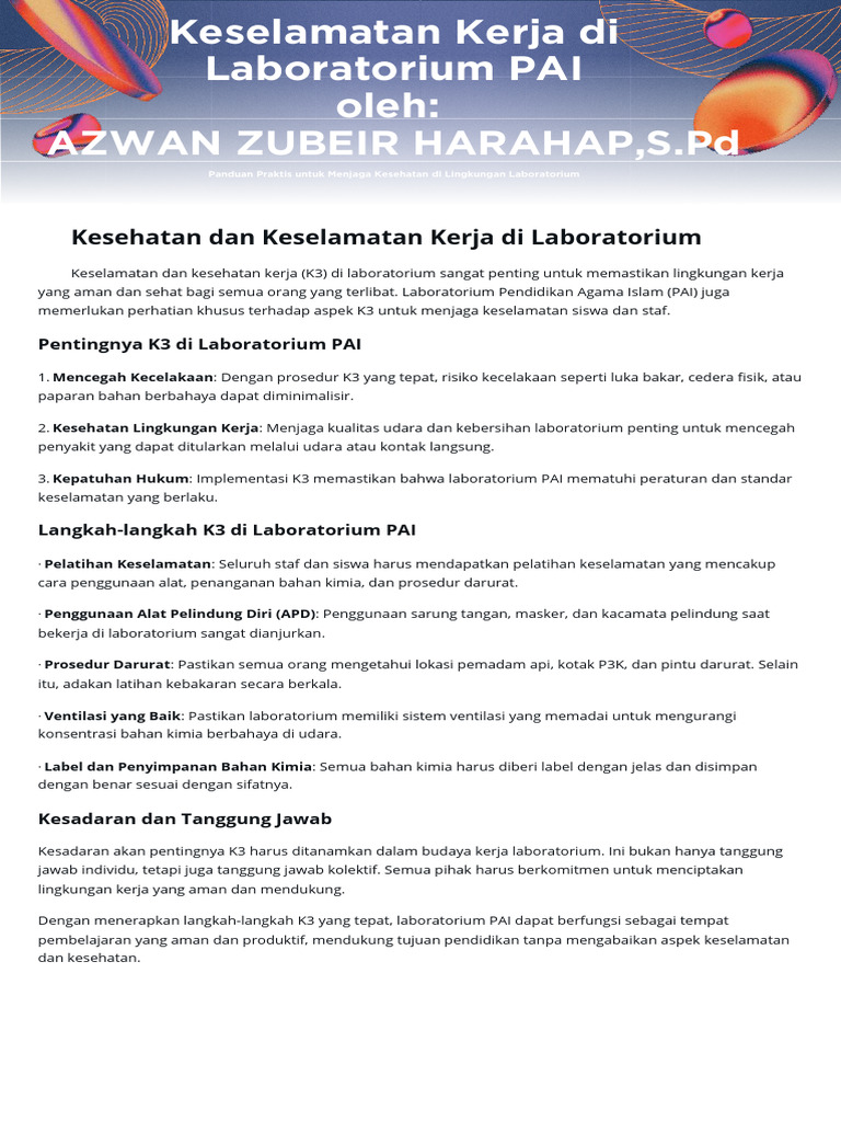 Langkah K3 di Laboratorium PAI | PDF