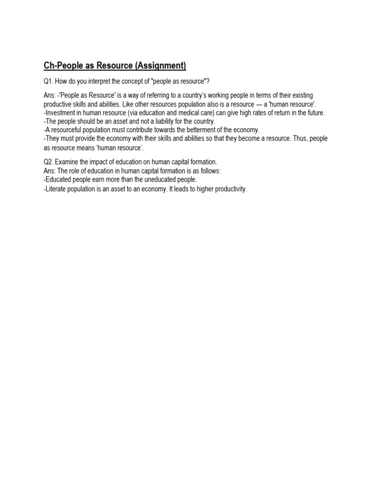 People As A Resource Assignment Pdf Unemployment Human Capital 5886