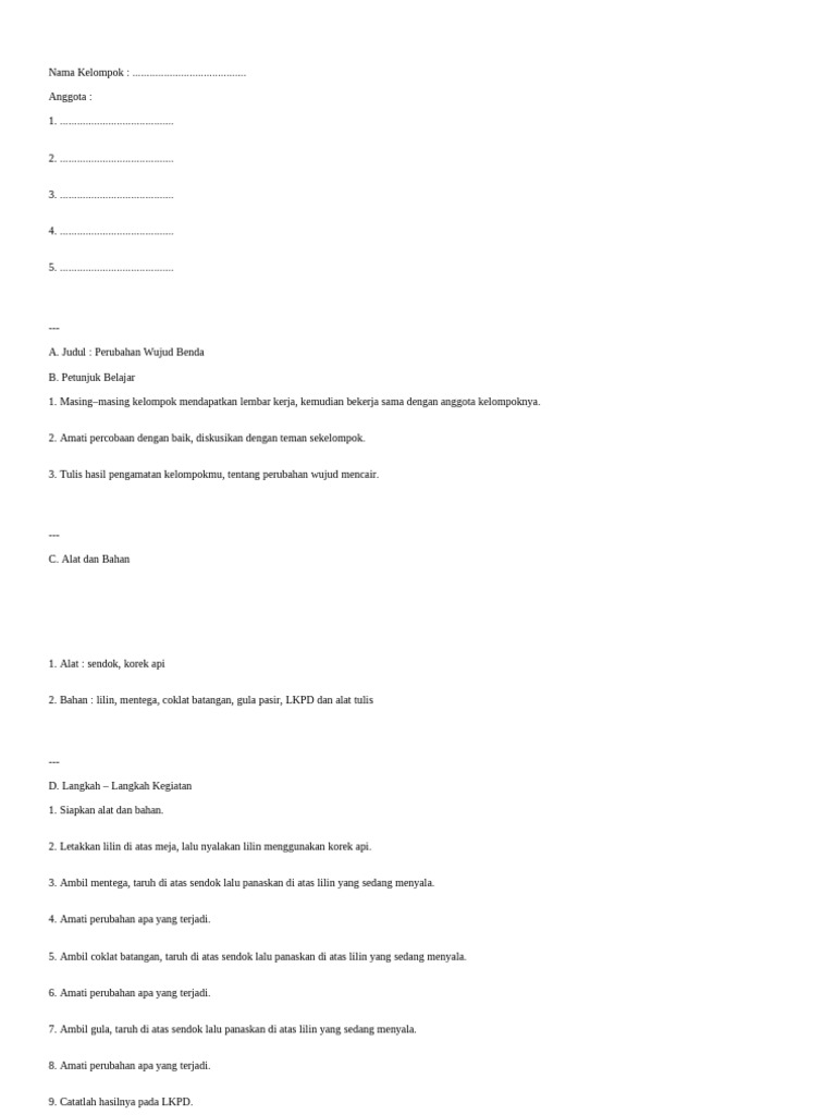 Eksperimen Perubahan Wujud Benda | PDF
