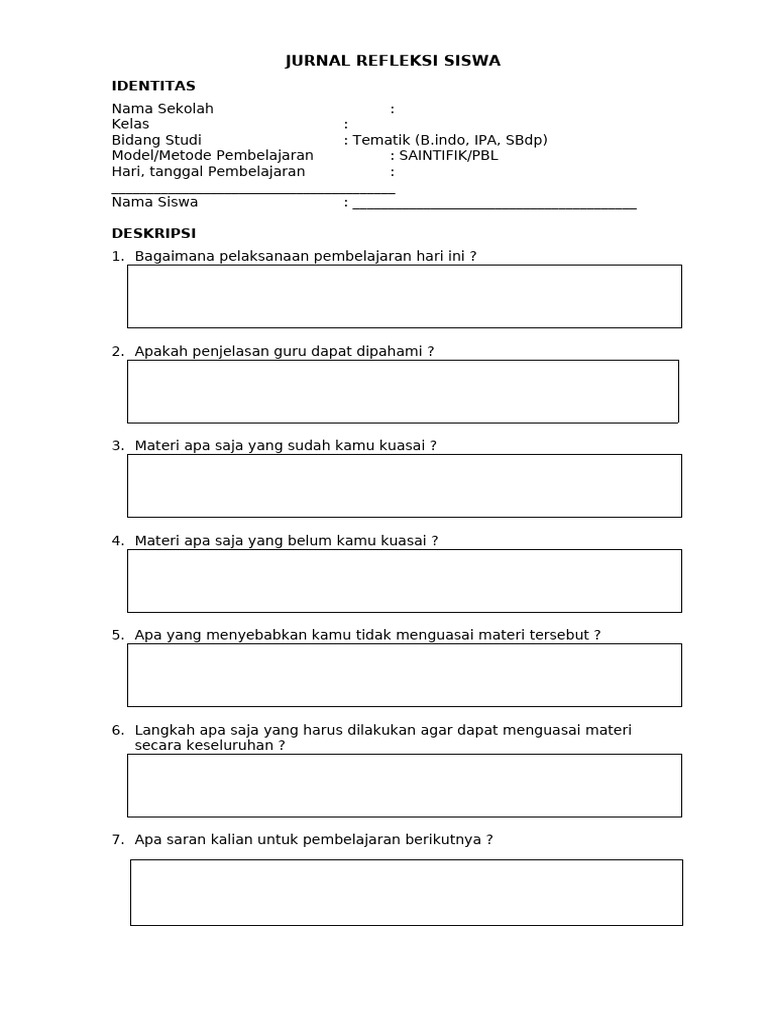 Contoh Instrumen Refleksi Pembelajaran | PDF
