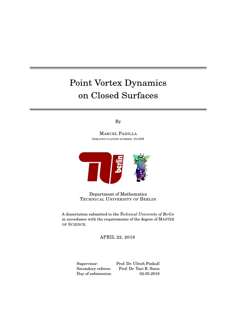 Point Vortex Dynamics on Closed Surfaces MS | PDF | Navier–Stokes ...