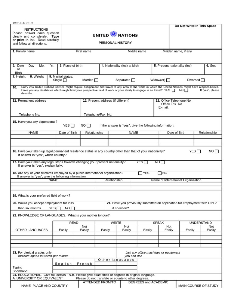 United Nations Personal History Form | PDF | Employment | Justice