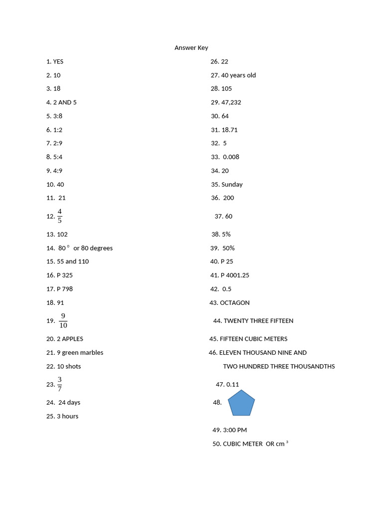 Answer Key for Math Problems | PDF
