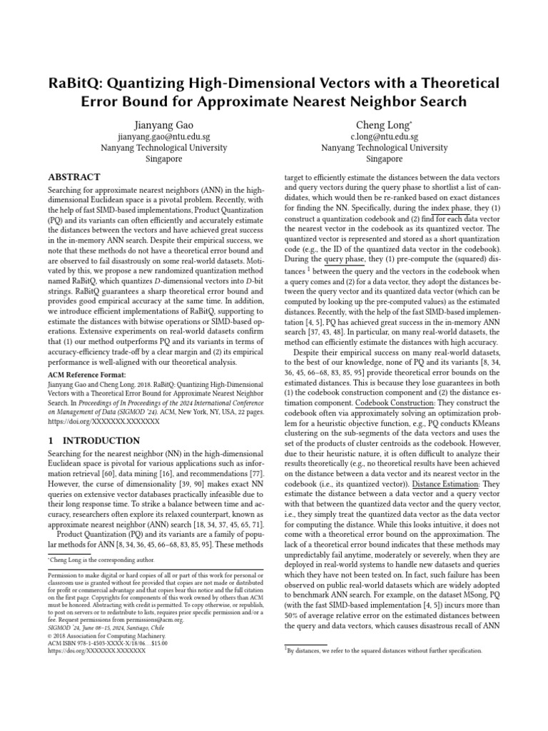 Rabitq Quantization Approach | PDF | Estimator | Euclidean Vector