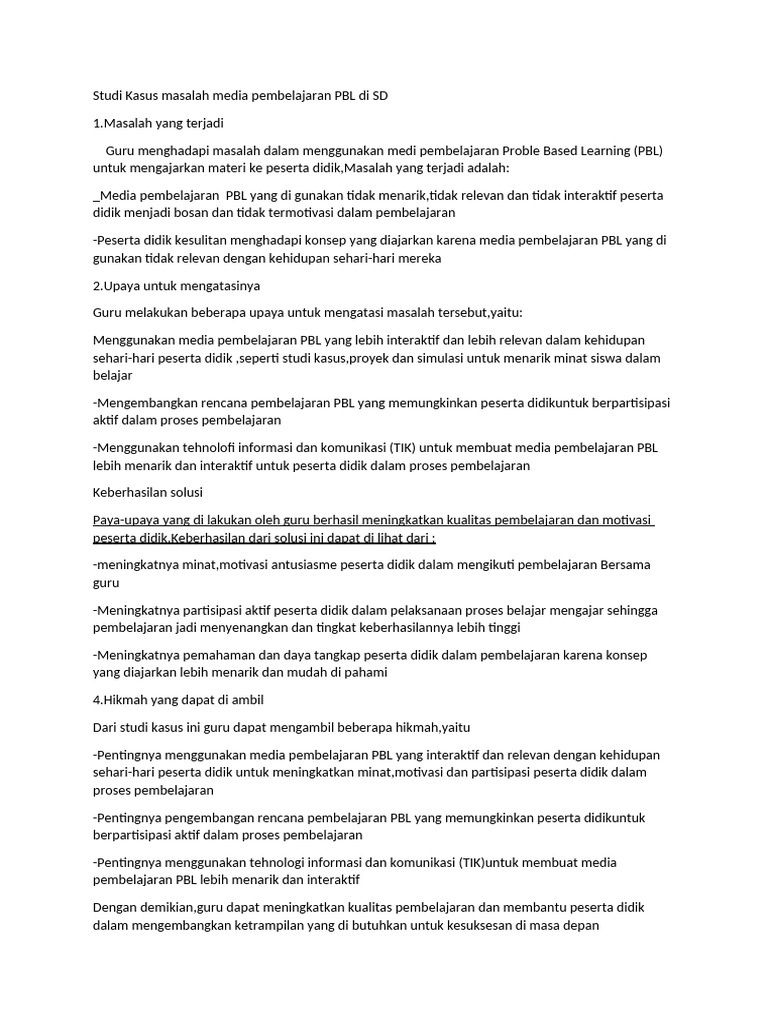 Studi Kasus Masalah Media Pembelajaran PBL Di SD | PDF