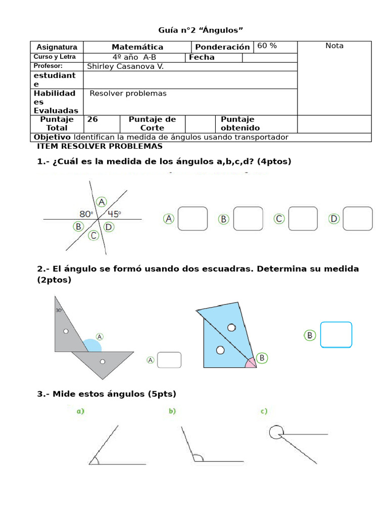 Guia de Matemática Angulos | PDF