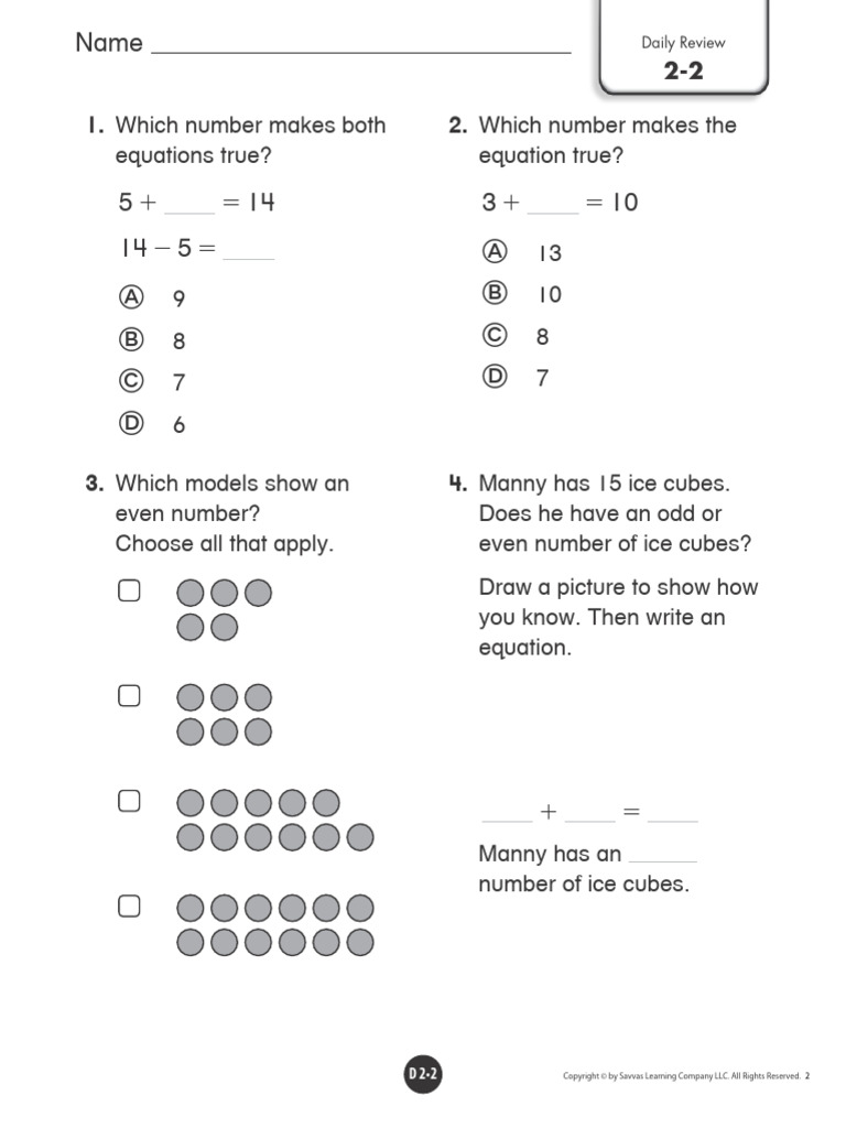 2nd Grade Math Test Review | PDF