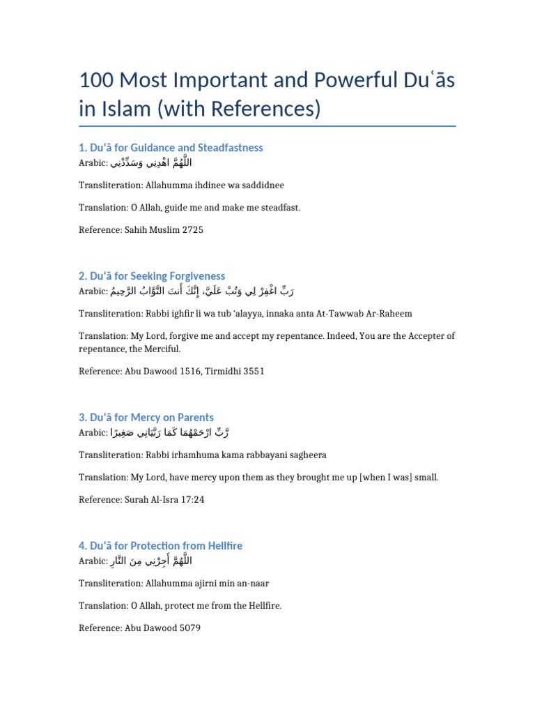 100 Powerful Duas in Islam | PDF