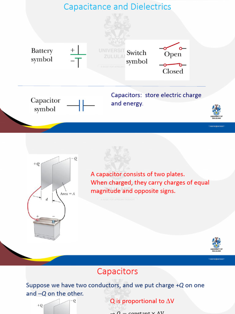 LECTURE SLIDES - Capacitance and Dielectrics | PDF | Capacitance | Capacitor