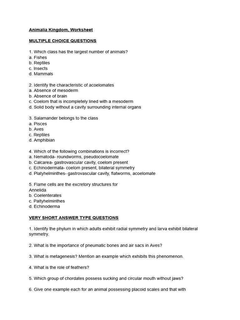 Animal Kingdom, Worksheet | PDF | Birds | Organisms