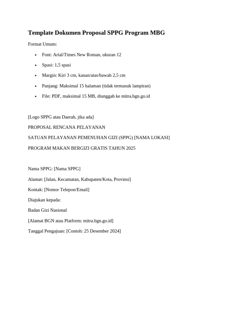Template Dokumen Proposal SPPG Program MBG | PDF