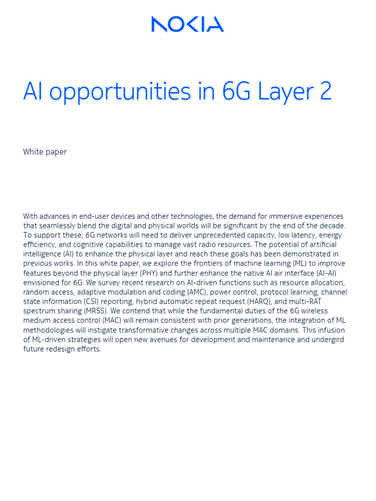 Nokia AI Opportunities in 6G Layer2 | PDF | Mimo | Artificial Intelligence