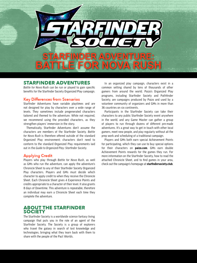 Battle for Nova Rush Adventure Guide | PDF | Fantasy Role Playing Games ...