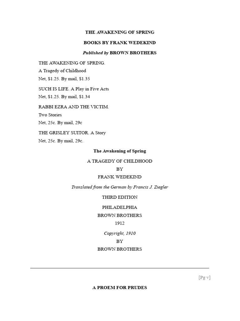 The Awakening of Spring - Frank Wedekind | PDF
