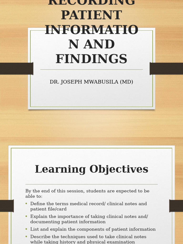 Session 11 Recording Patient Information and Findings | PDF | Medical ...
