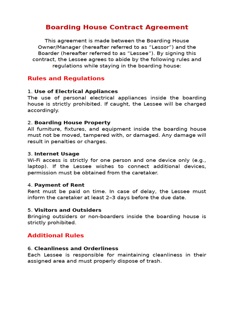 Boarding House Contract Agreement | PDF
