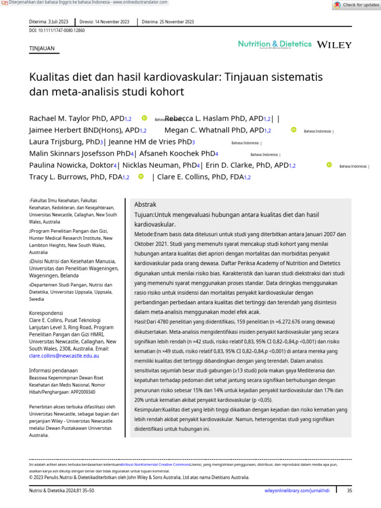Nutrition Dietetics - 2023 - Taylor - Diet Quality and Cardiovascular ...