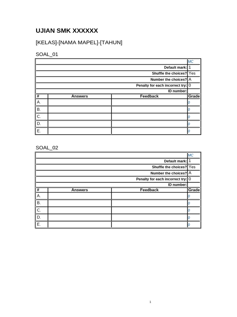 Template Soal | PDF