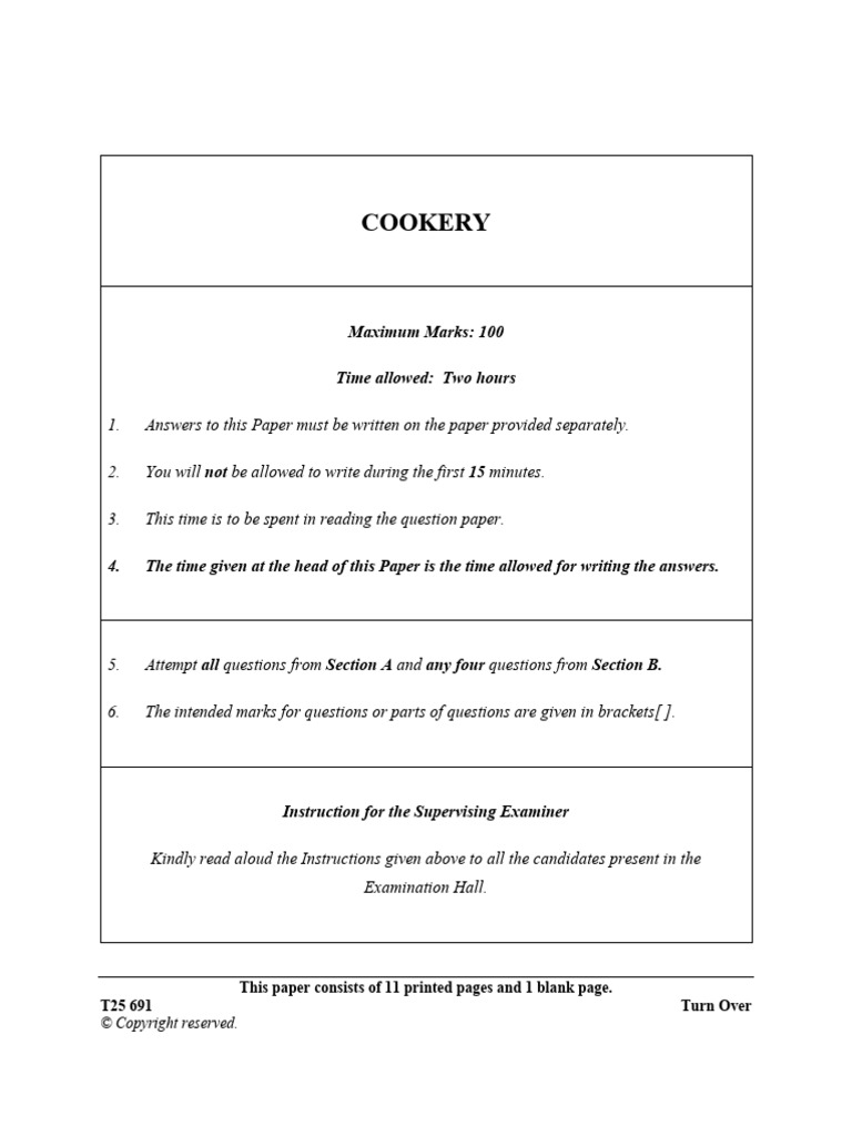 Cookery Exam Paper Instructions and Questions | PDF | Salt | Diet ...