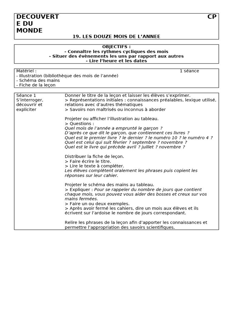 Les Douze Mois de l'Année | PDF