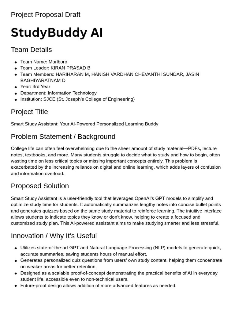 AI-Powered Study Assistant Proposal | PDF | Artificial Intelligence ...