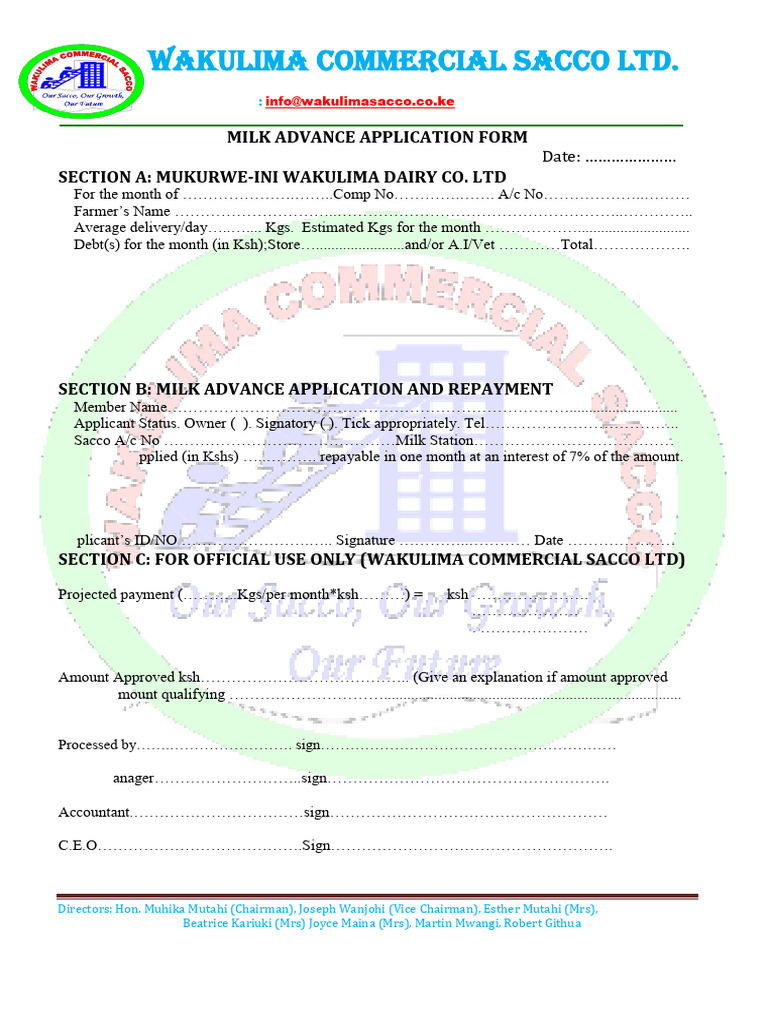 Milk Advance Application Form | PDF | Debt | Liability (Financial ...