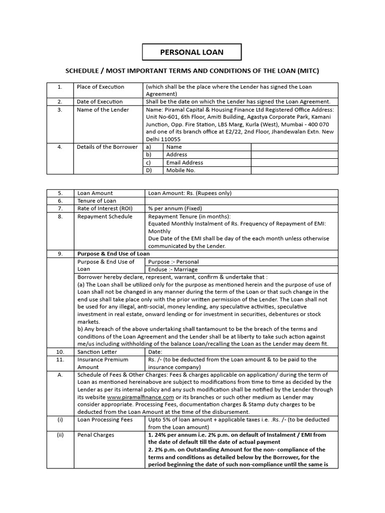 Personal Loan Mitc Mar 25 | PDF | Loans | Authentication