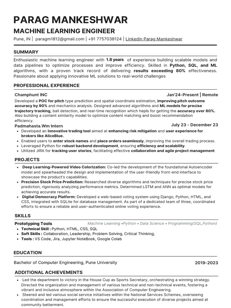 Parag_mankeshwar Resume (1) | PDF | Machine Learning | Python (Programming Language)