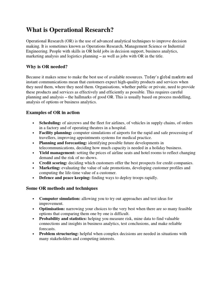What Is Operational Research?: Why Is OR Needed? | PDF | Operations ...