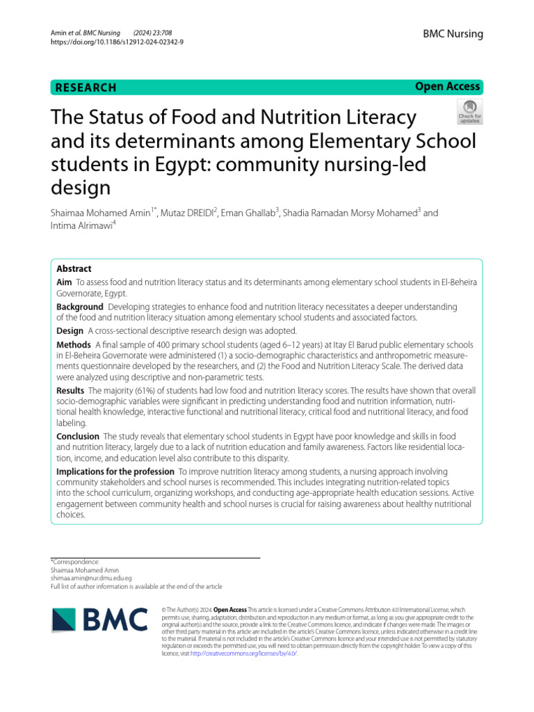 Food and Nutrition Literacy in Egypt | PDF | Malnutrition | Obesity