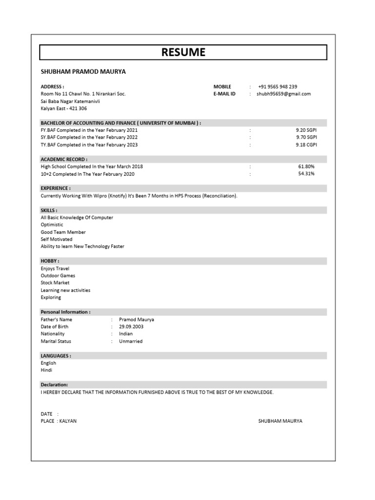 Shubham Maurya CV | PDF