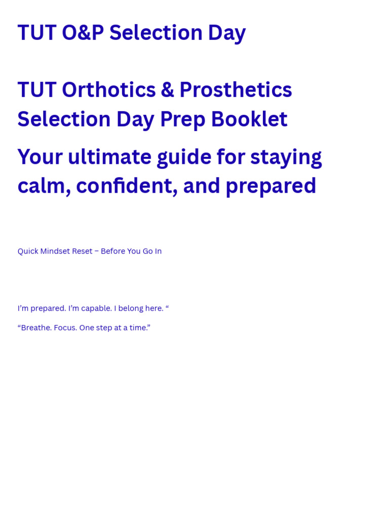 TUT O&P Selection Day Prep Booklet - 20250806 - 174418 - 0000 | PDF ...
