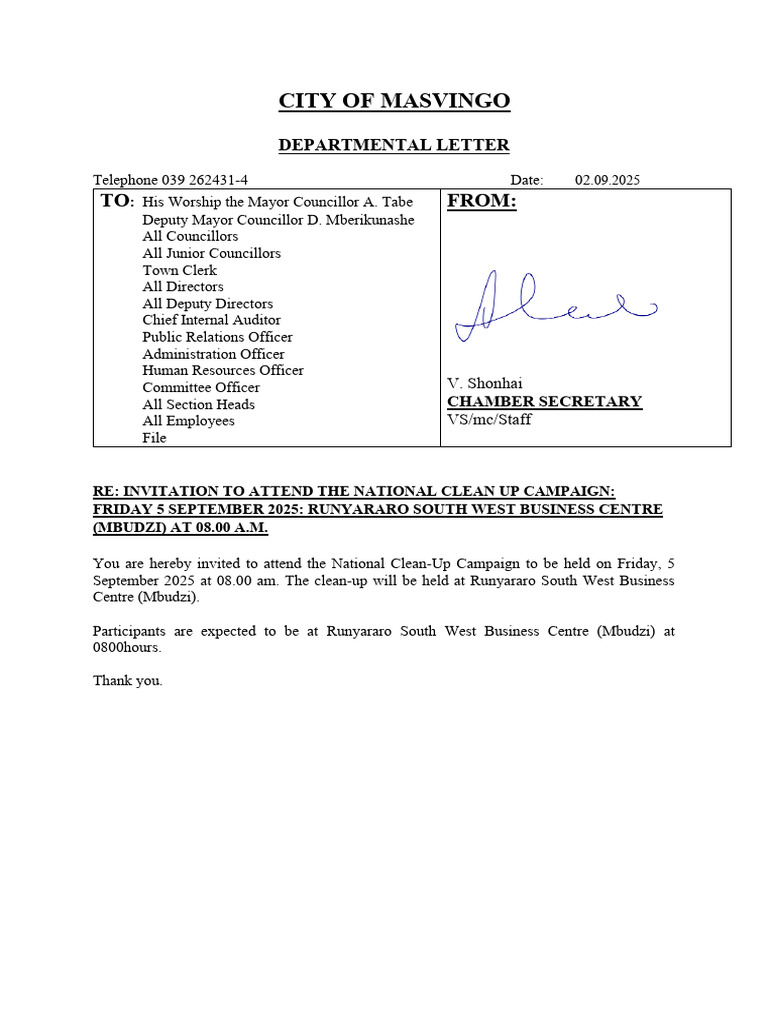 Memo-Clean Up Campaign 02.09.25 | PDF