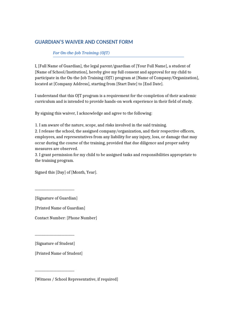 OJT Guardian Waiver | PDF