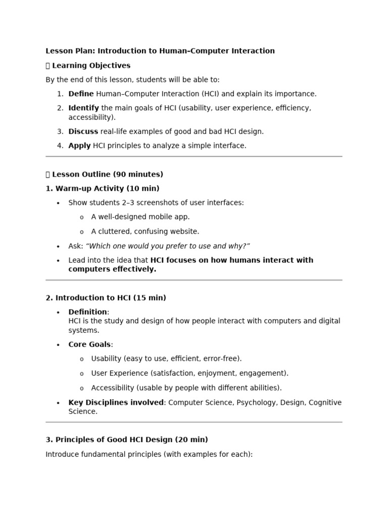Lesson Plan 1 | PDF | Human–Computer Interaction | Usability