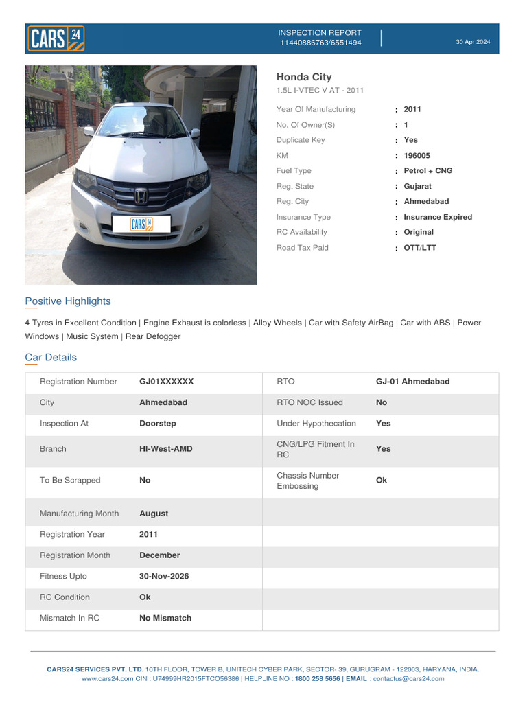 Inspection Report 6551494 1714462505 | PDF | Motor Vehicle | Sedans