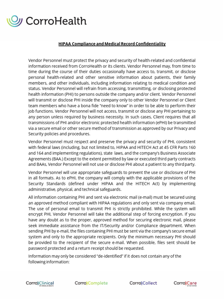 HIPAA Compliance and Medical Record Confidentiality - Acknowledgement ...
