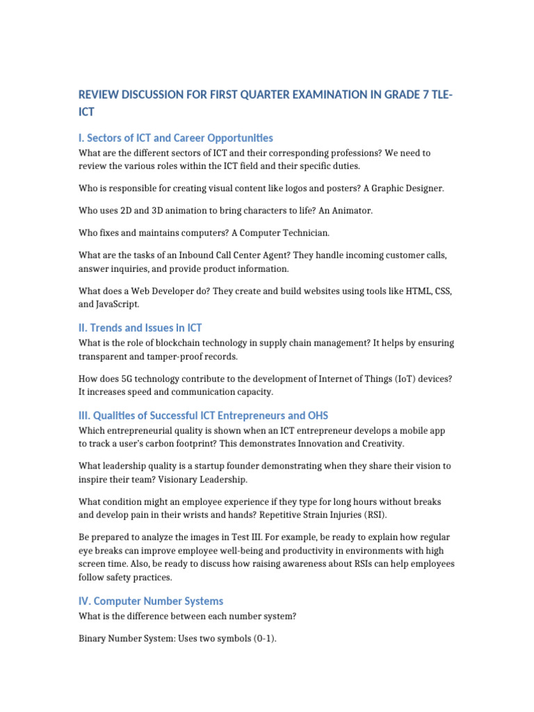 Review Discussion Grade7 Tle Ict | PDF | Computing