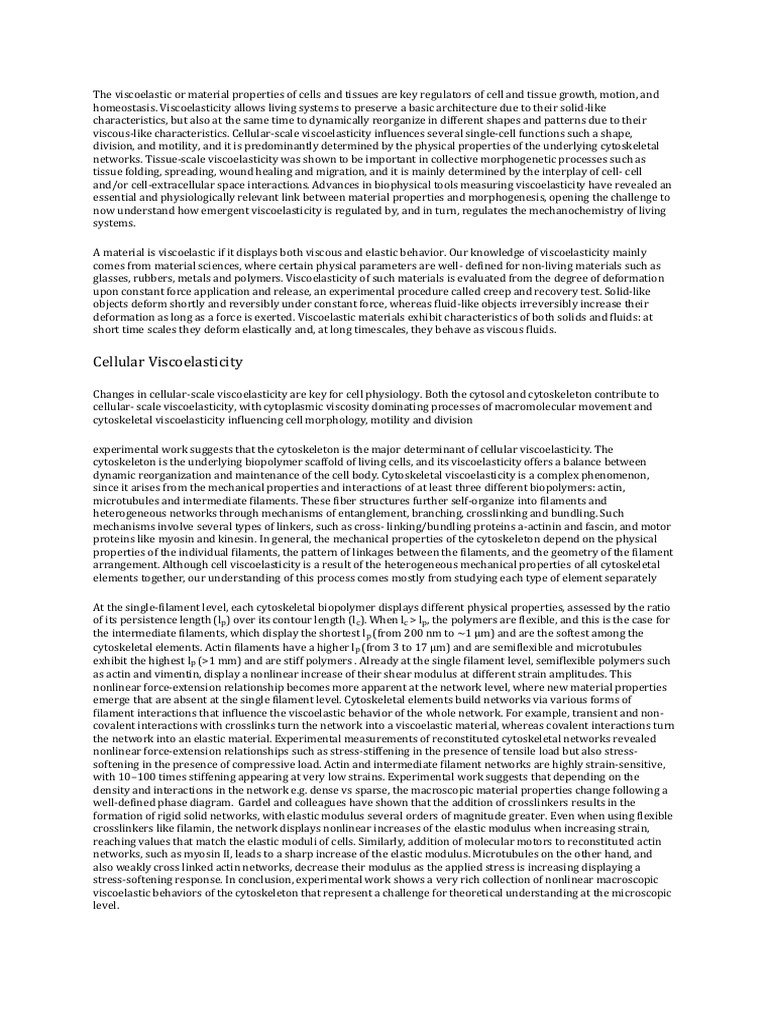 Cellular and Tissue Viscoelasticity Insights | PDF | Cytoskeleton ...