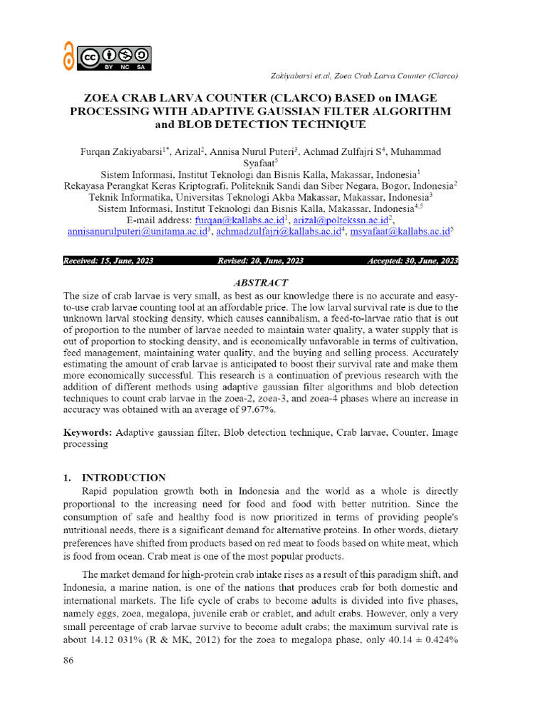View of Zoea Crab Larva Counter (CLARCO) Based On Image Processing With Adaptive Gaussian Filter ...